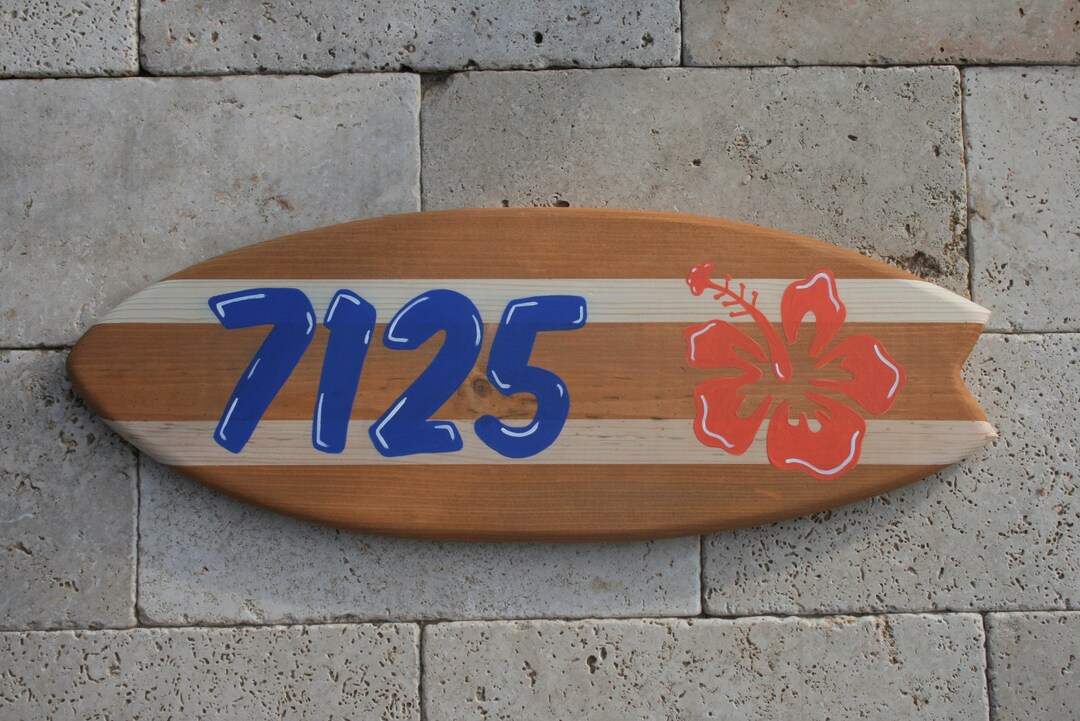 Surfboard Address Sign, Beach House Number Sign, Nautical Address ...