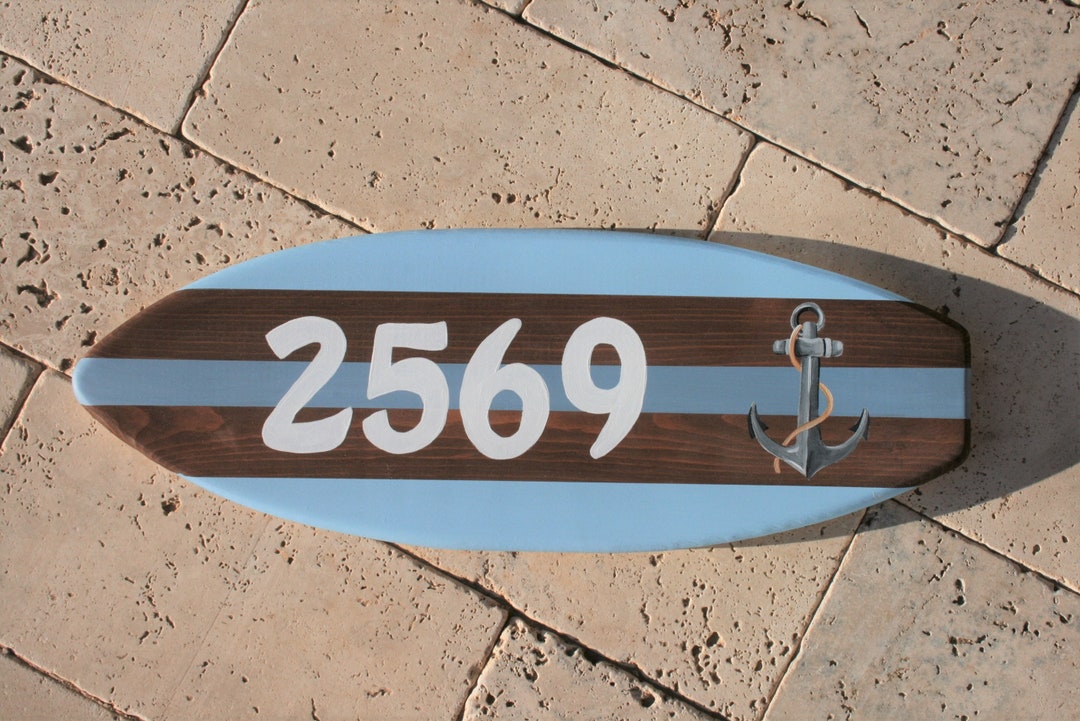 Surfboard Address Sign, Beach House Number Sign, Nautical Address ...