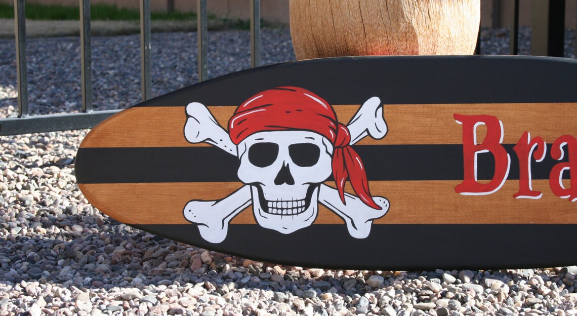 Pirate Themed Surfboard Wall Art Personalized Children's | Etsy