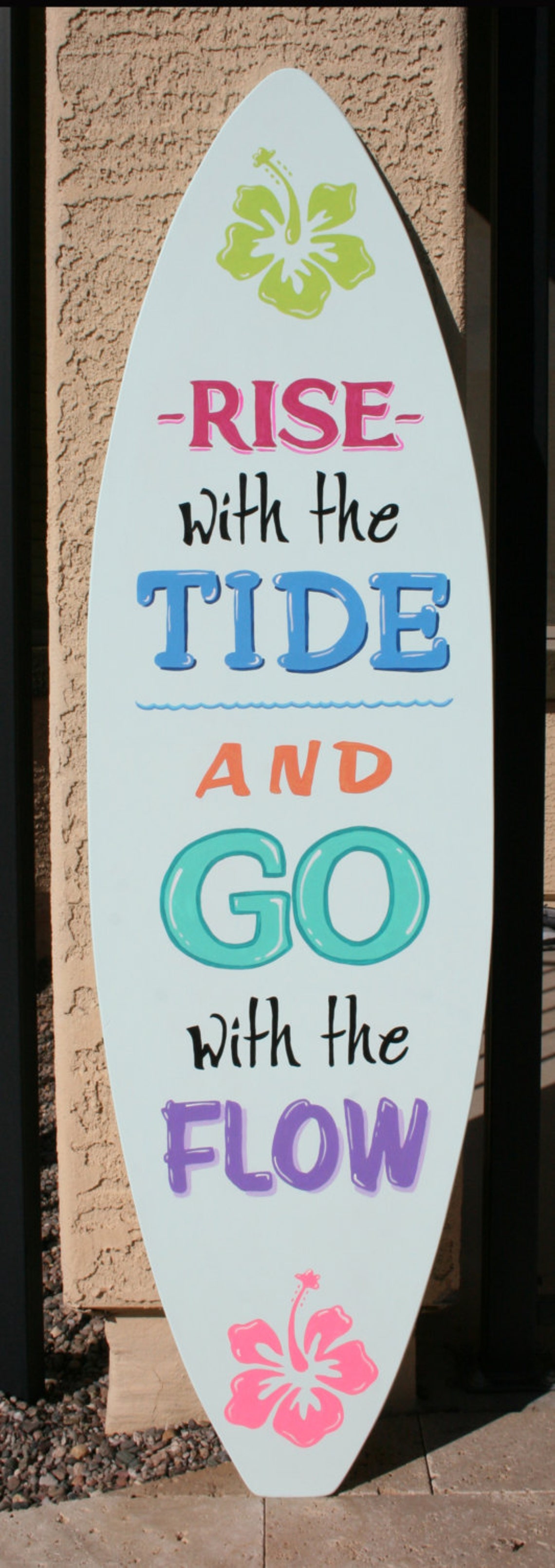 Surfboard Wall Hanging Beach House Decor - Rise With the Tide and Go ...