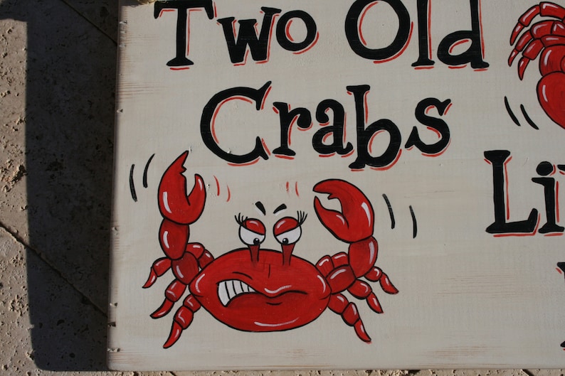 Crab Sign, Coastal Sign Two Old Crabs Live Here - Retirement Gift ...