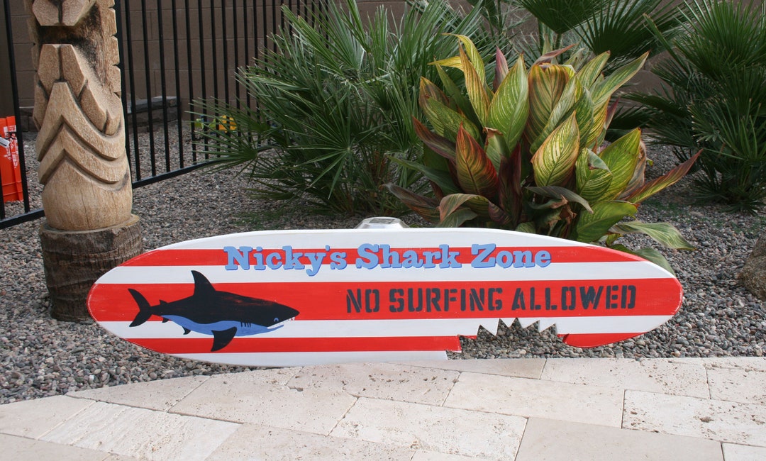 Personalized Shark Surfboard Decor – Distressed Beach House Wall Art - Etsy
