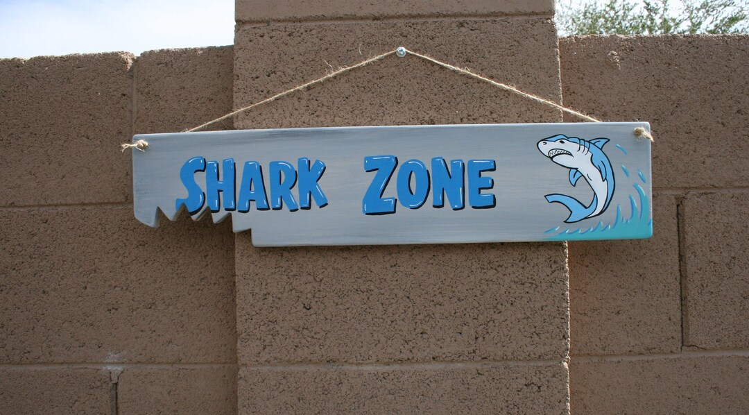 Shark Zone Sign, Shark Sign, Wooden Sign, Shark Bite, Beach/pool Decor ...