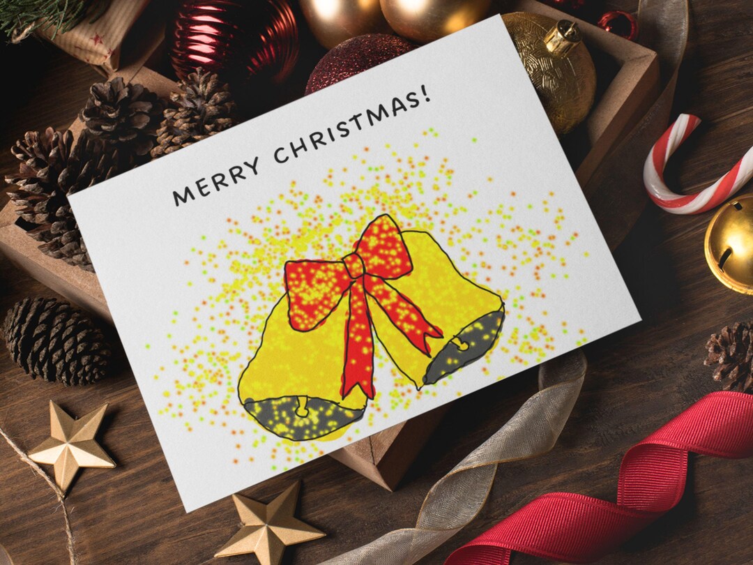 Jingle Bells Christmas Card for Kids – Hand-drawn Sparkly Golden Bells ...