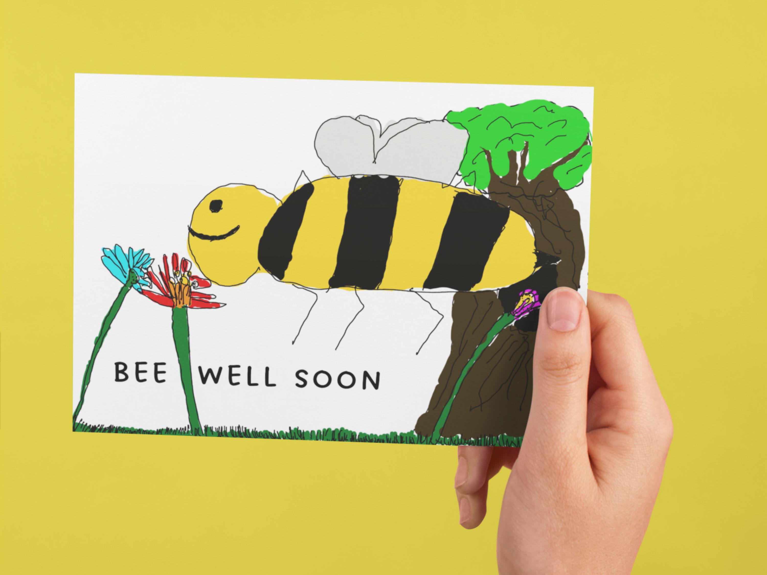 Sweet Bee Get Well Soon Card for Kids | Hand-drawn Bee & Flowers | Fun ...