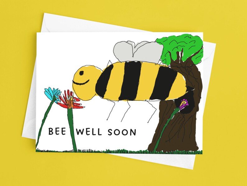 Sweet Bee Get Well Soon Card for Kids | Hand-drawn Bee & Flowers | Fun ...