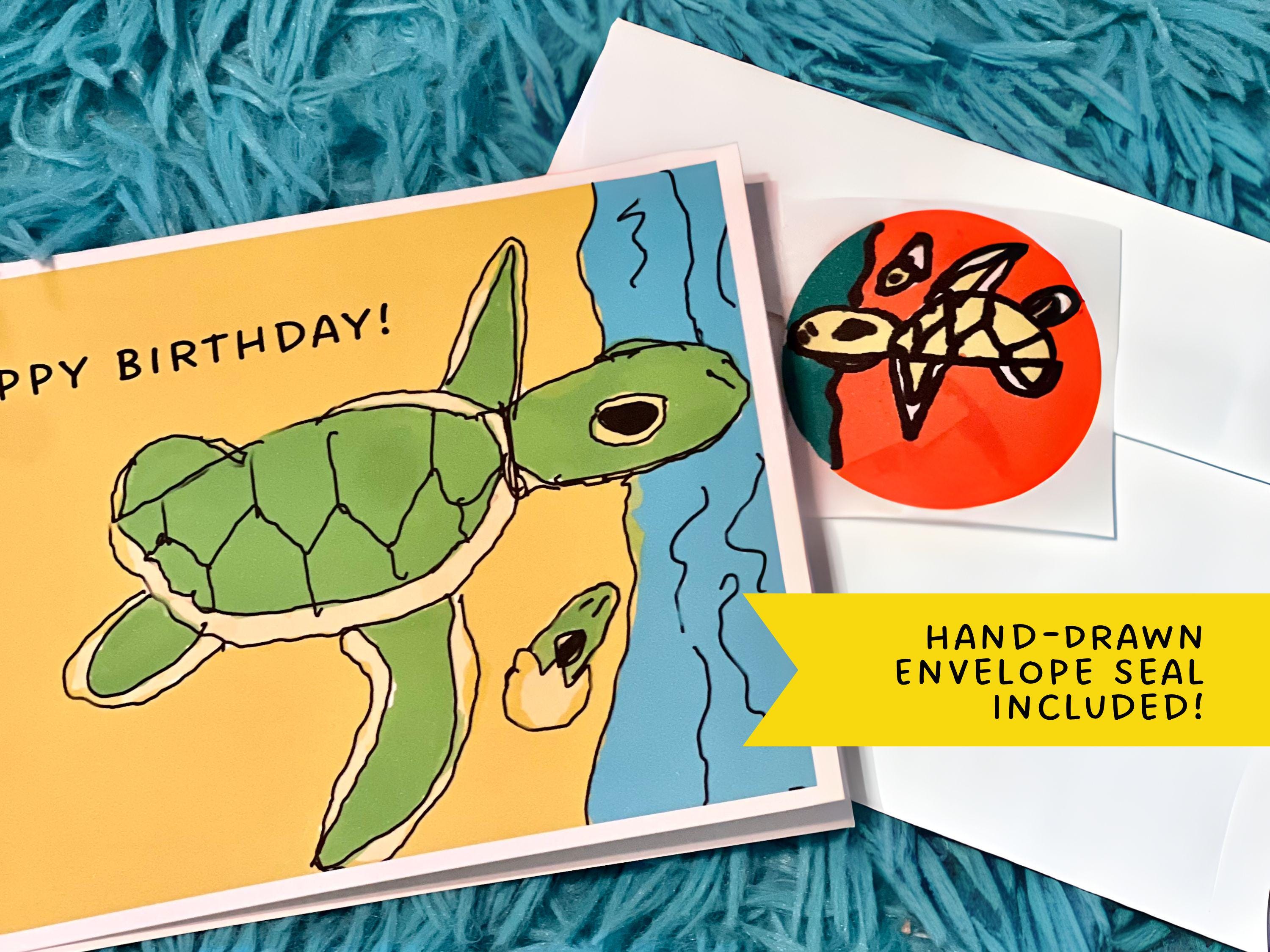 Cute Sea Turtle Birthday Card for Kids, Sweet Funny Birthday Card ...