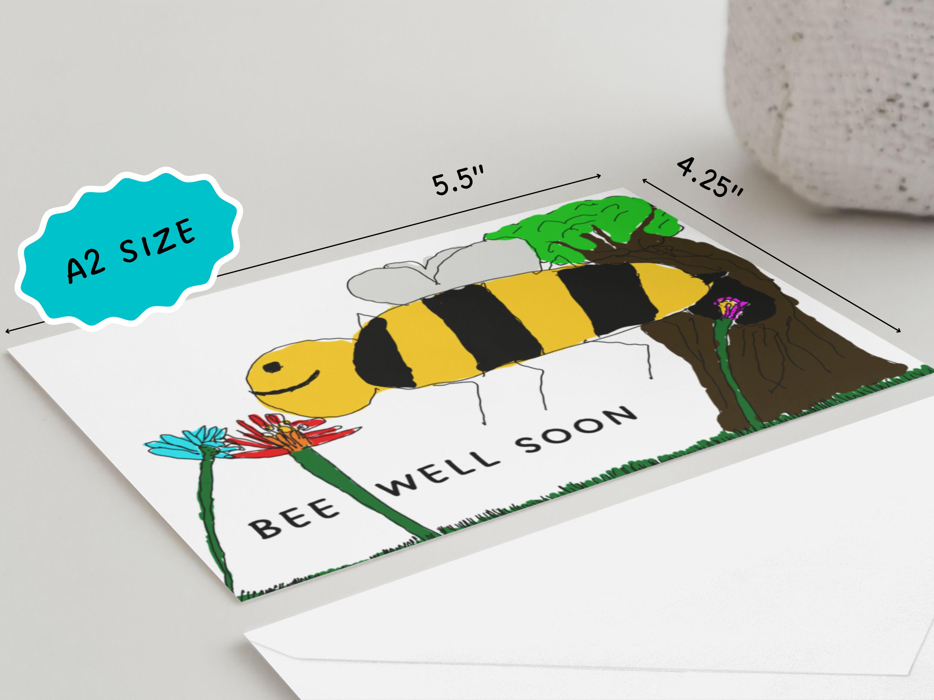 Sweet Bee Get Well Soon Card for Kids | Hand-drawn Bee & Flowers | Fun ...
