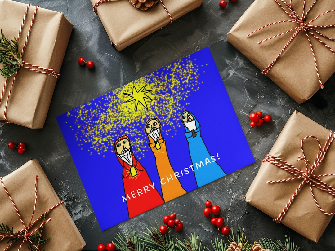 Three Wise Men Christmas Card for Kids - Hand-drawn Colorful Holiday ...
