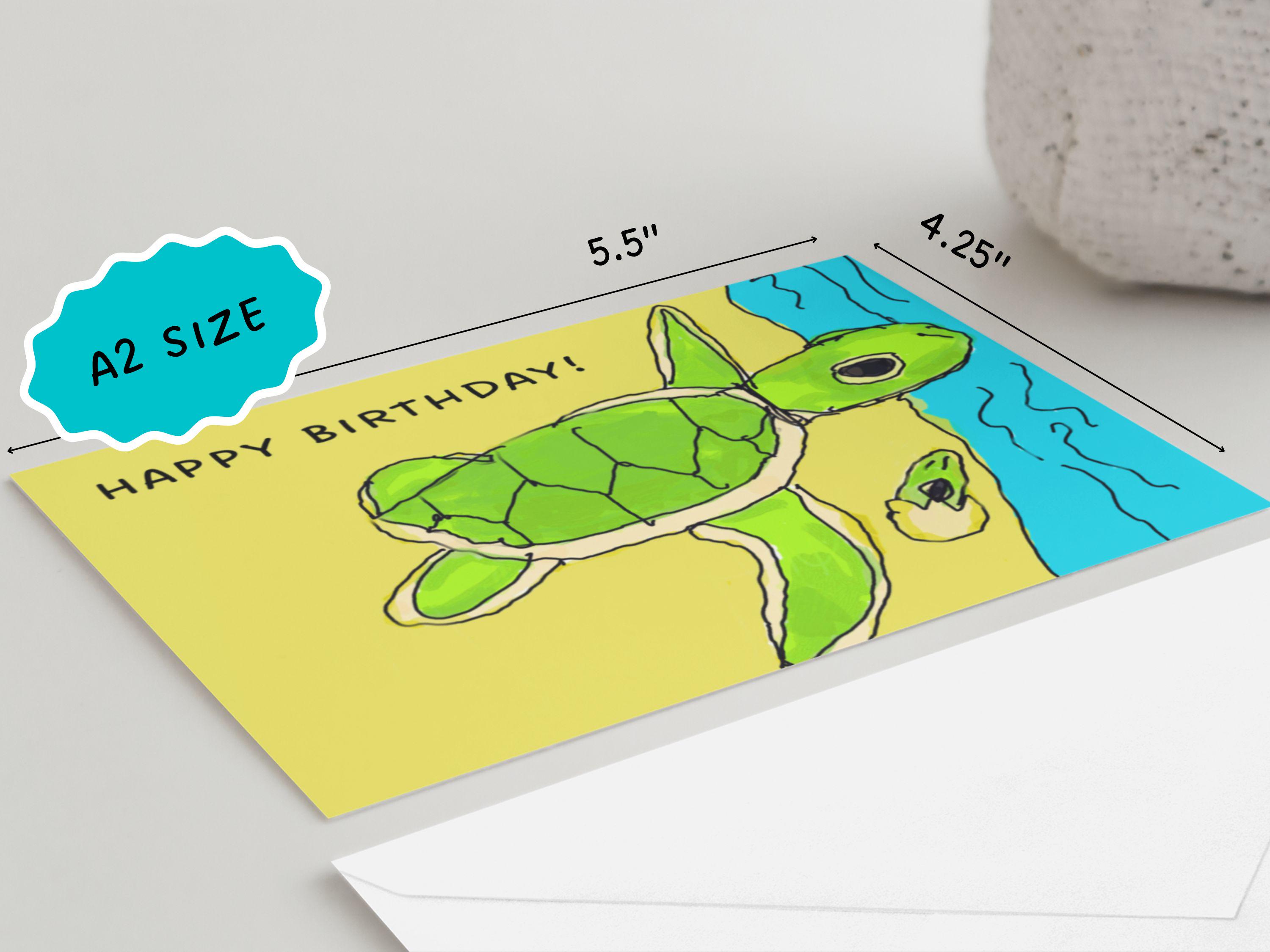 Cute Sea Turtle Birthday Card for Kids, Sweet Funny Birthday Card ...