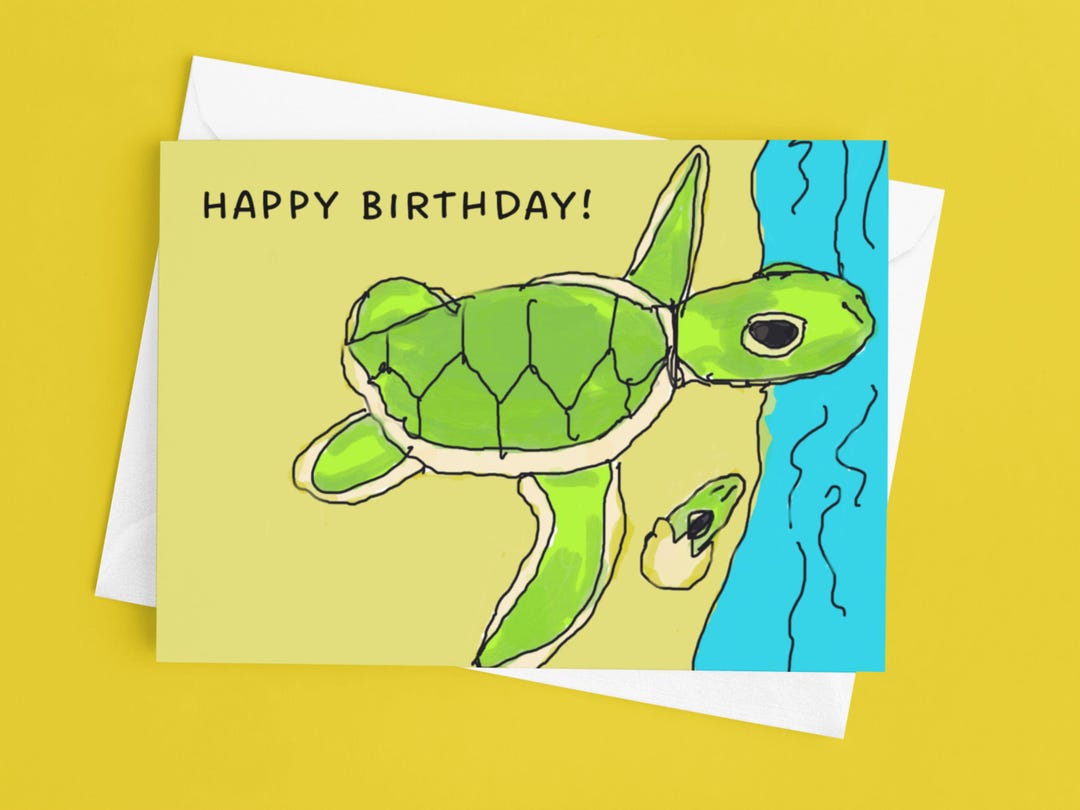 Sea Turtle Birthday Card for Kids: Funny Ocean Animal Art - Etsy
