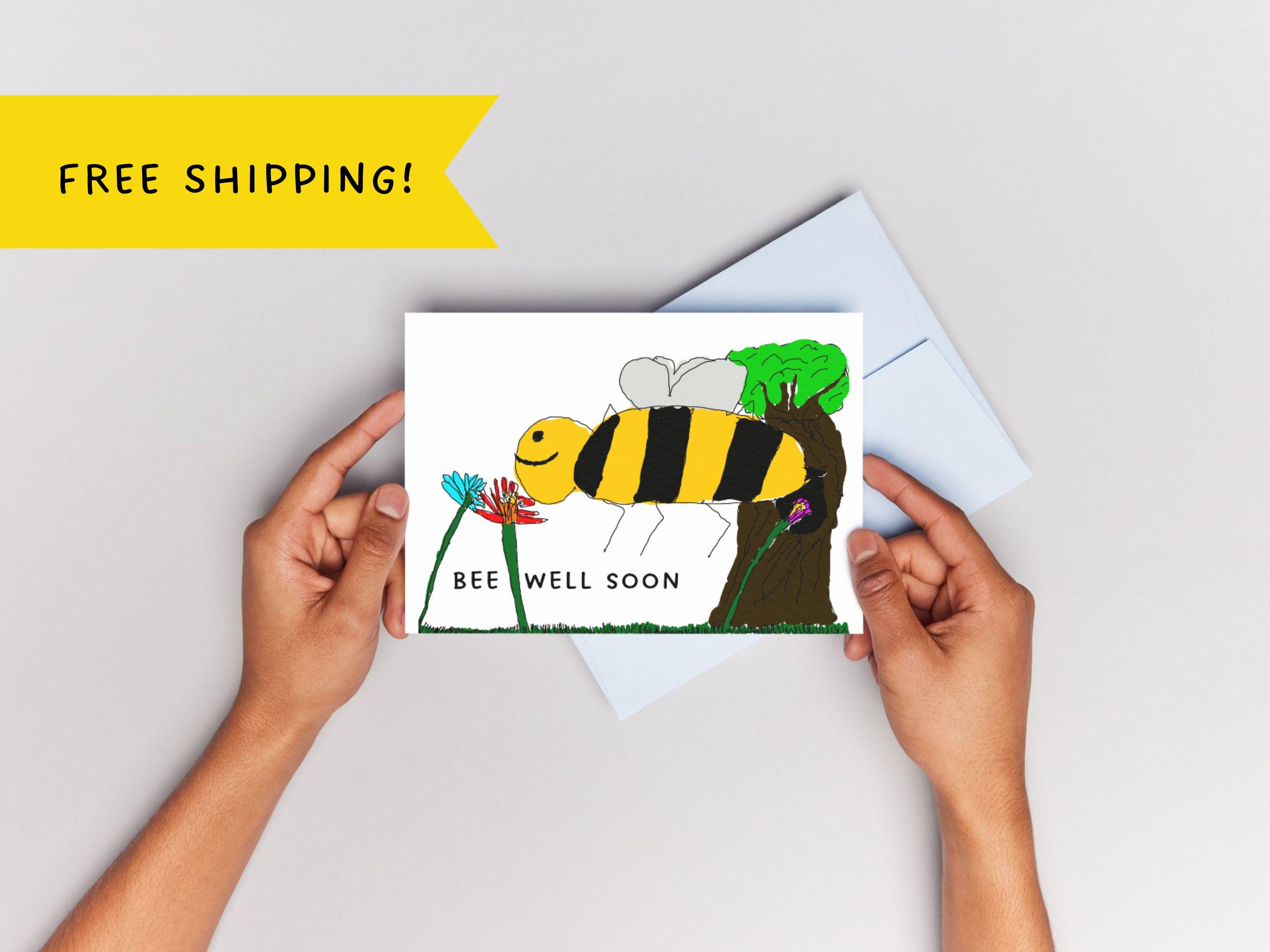 Sweet Bee Get Well Soon Card for Kids | Hand-drawn Bee & Flowers | Fun ...