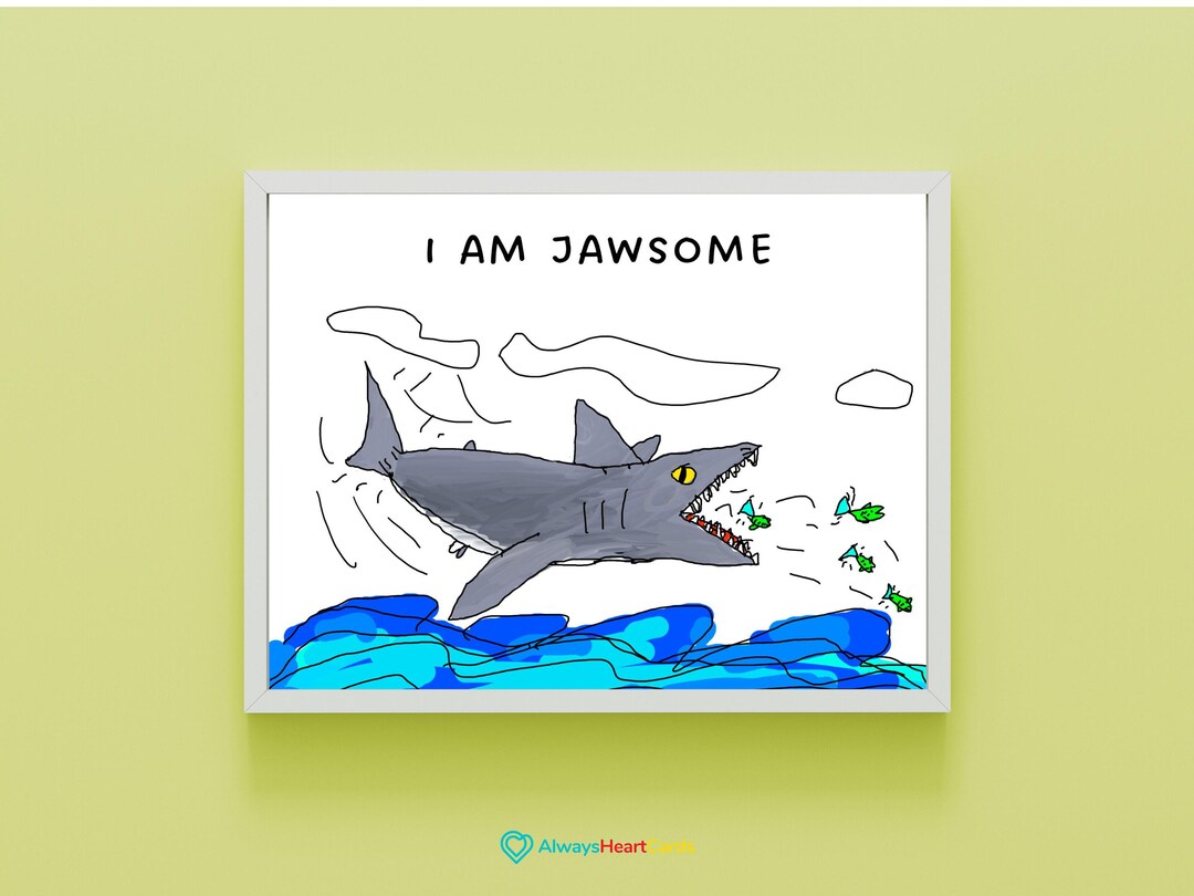 Jawsome Kids Affirmation Wall Art - Shark Ocean Hand-drawn Print ...