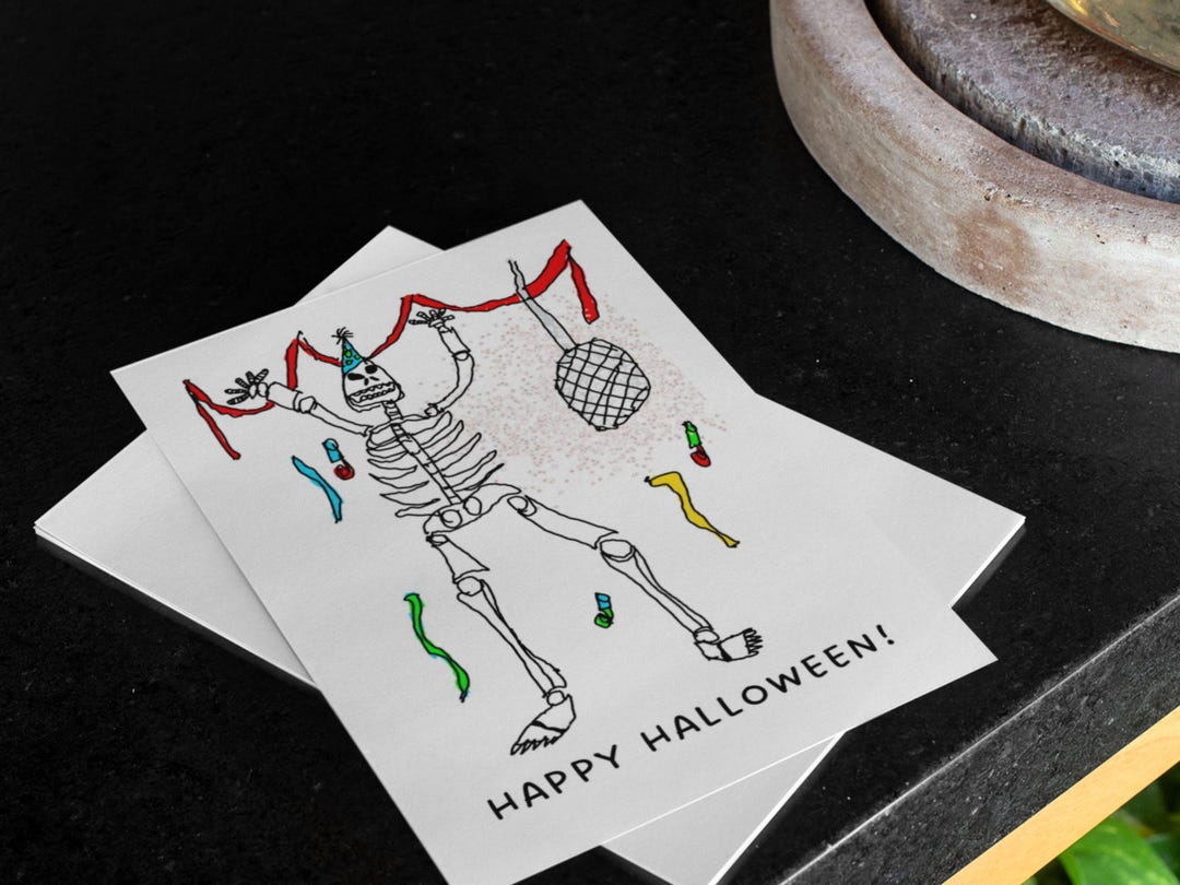 Whimsical Skeleton Halloween Card for Kids - Hope It's Skele-fun - Hand ...