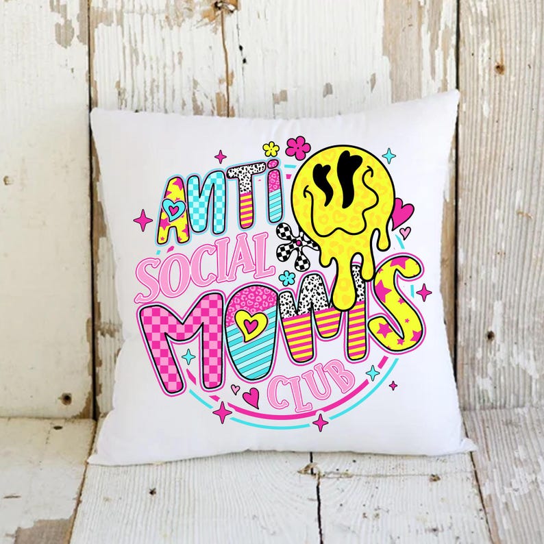 Anti Social Moms Club Png, Funny Mother Quote Png, Retro Checkered Mama ...