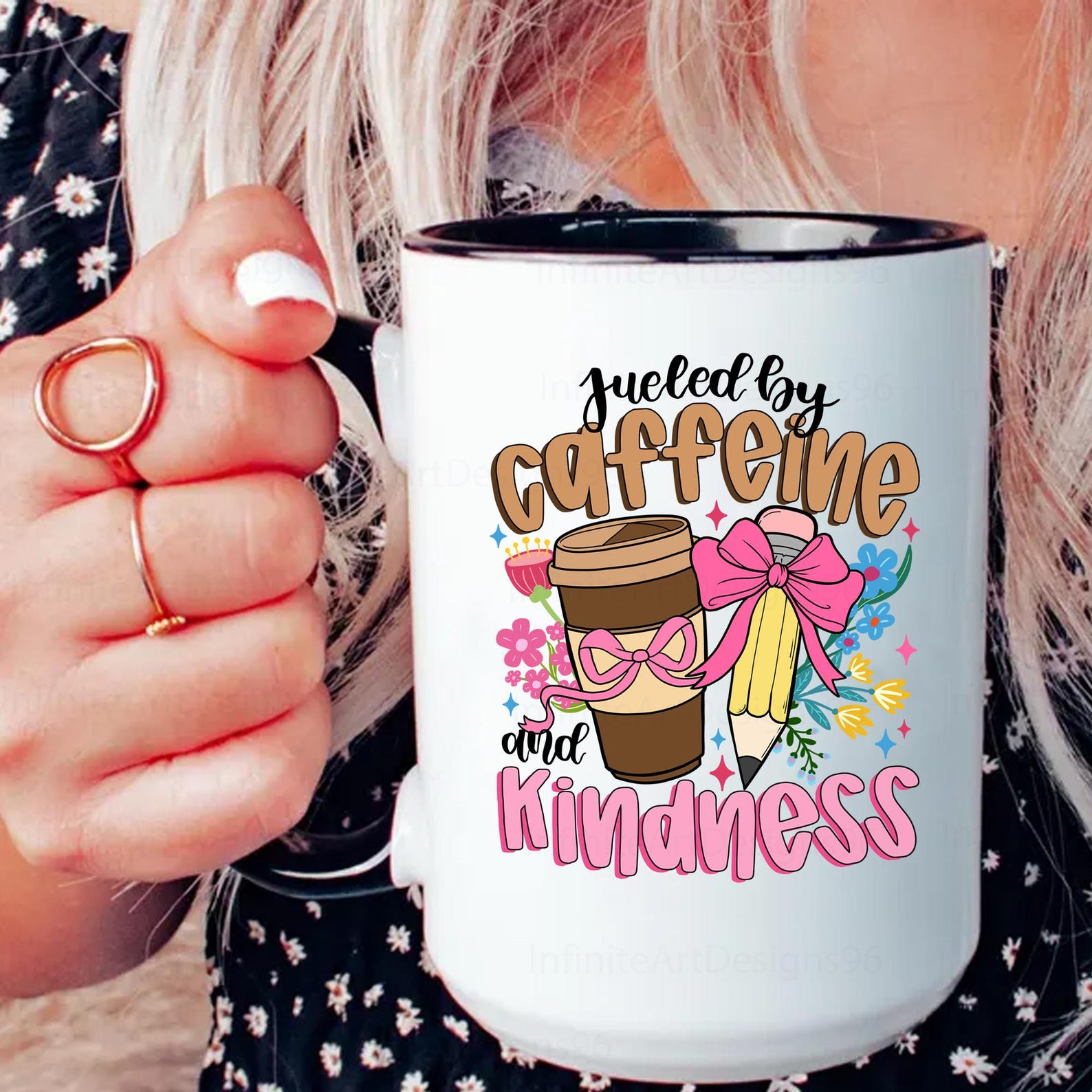 Fueled by Caffeine and Kindness Png, Teacher Coffee Png, Retro Teacher ...