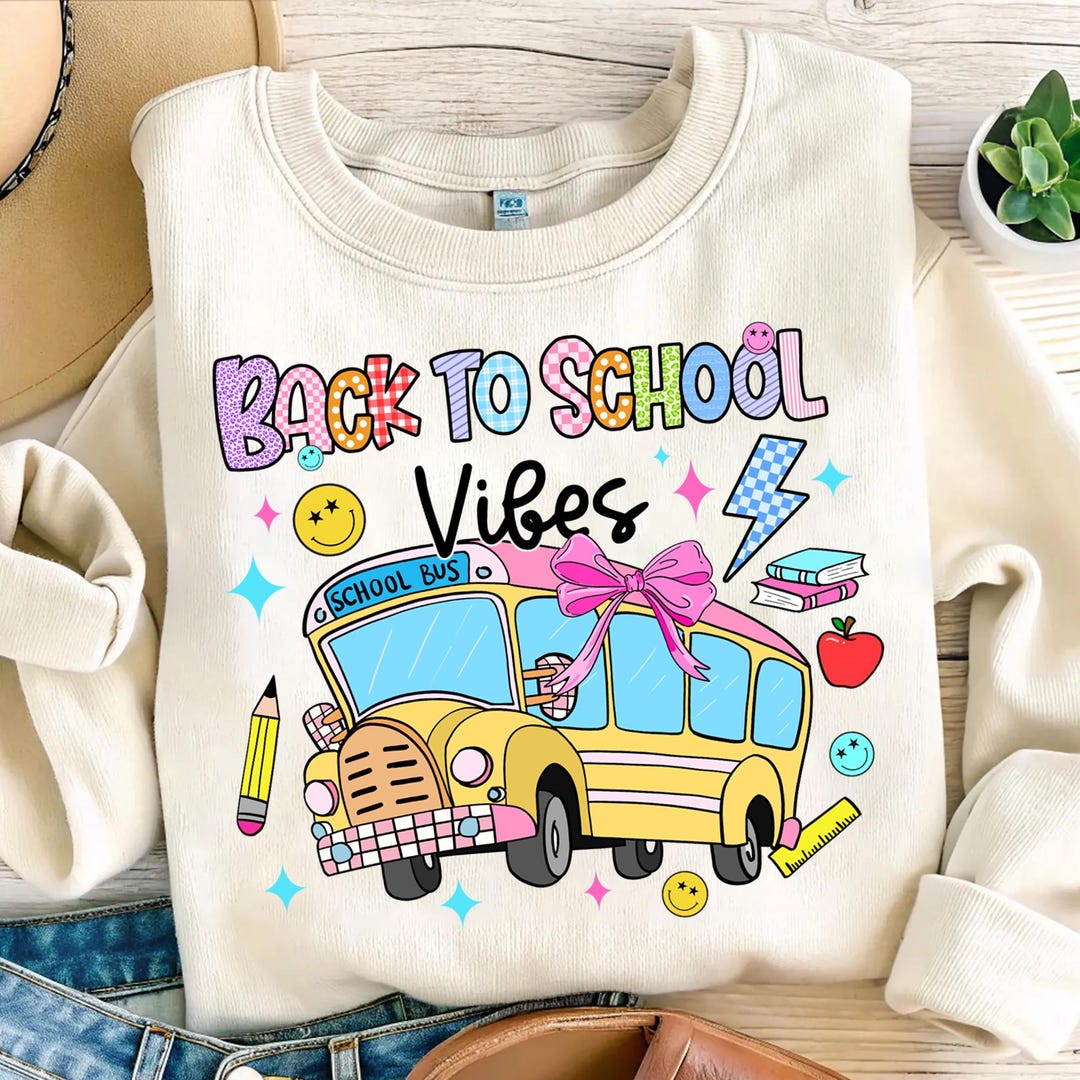 Back to School Vibes Png, Preppy Back to School Png, School Bus Png ...