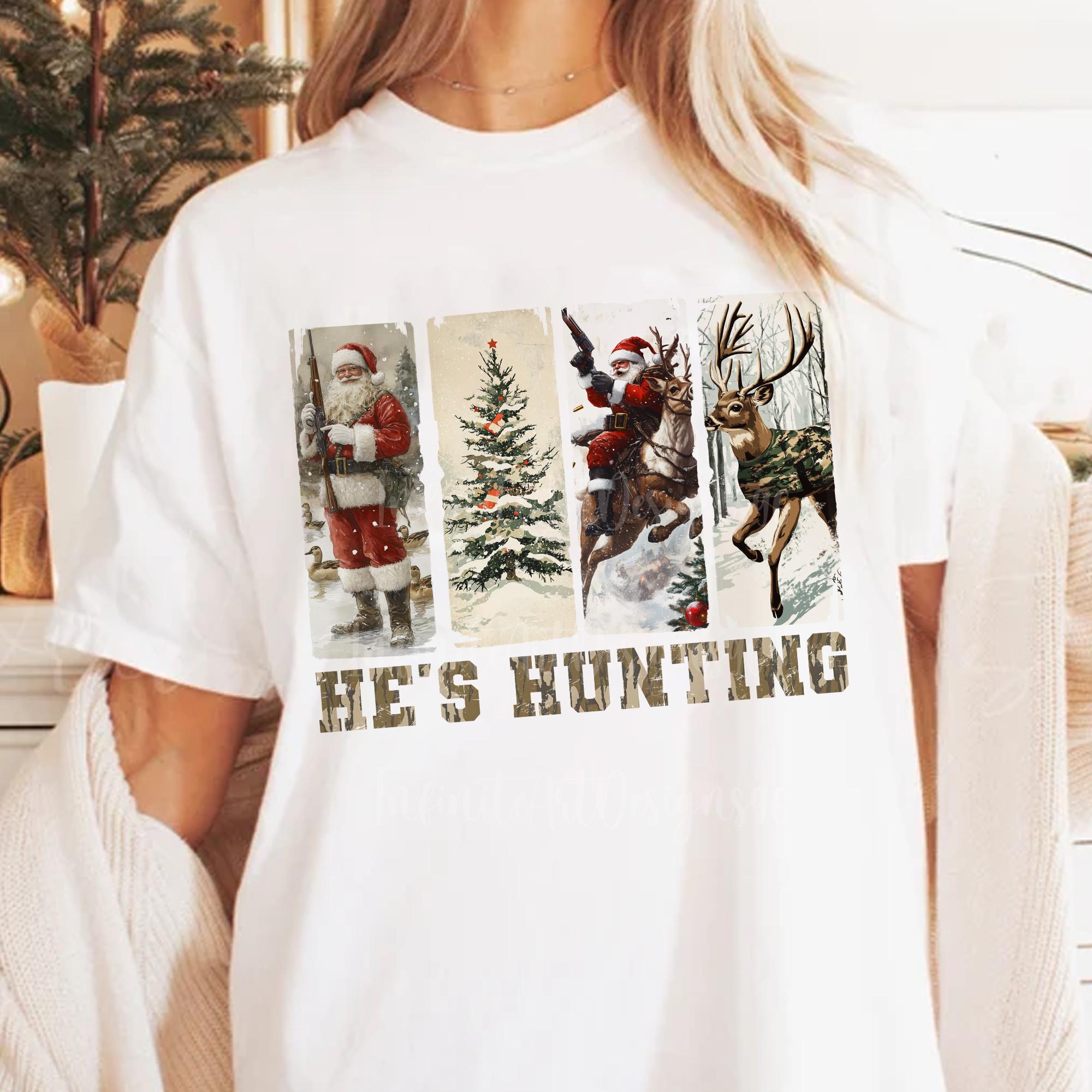 Santa Hunting Png, Vintage Santa Hunting Png, Camo Hunting Png, He's ...