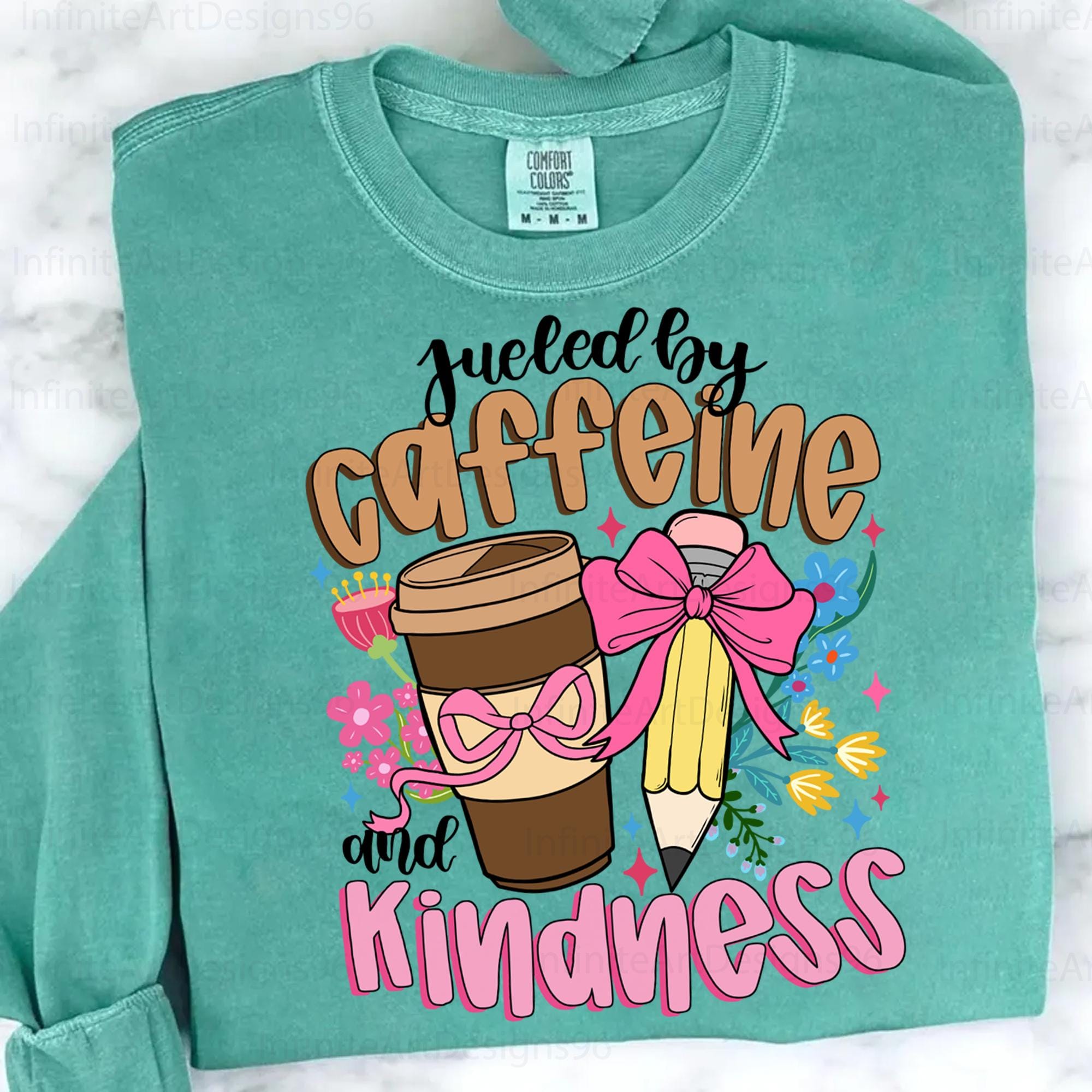 Fueled by Caffeine and Kindness Png, Teacher Coffee Png, Retro Teacher ...