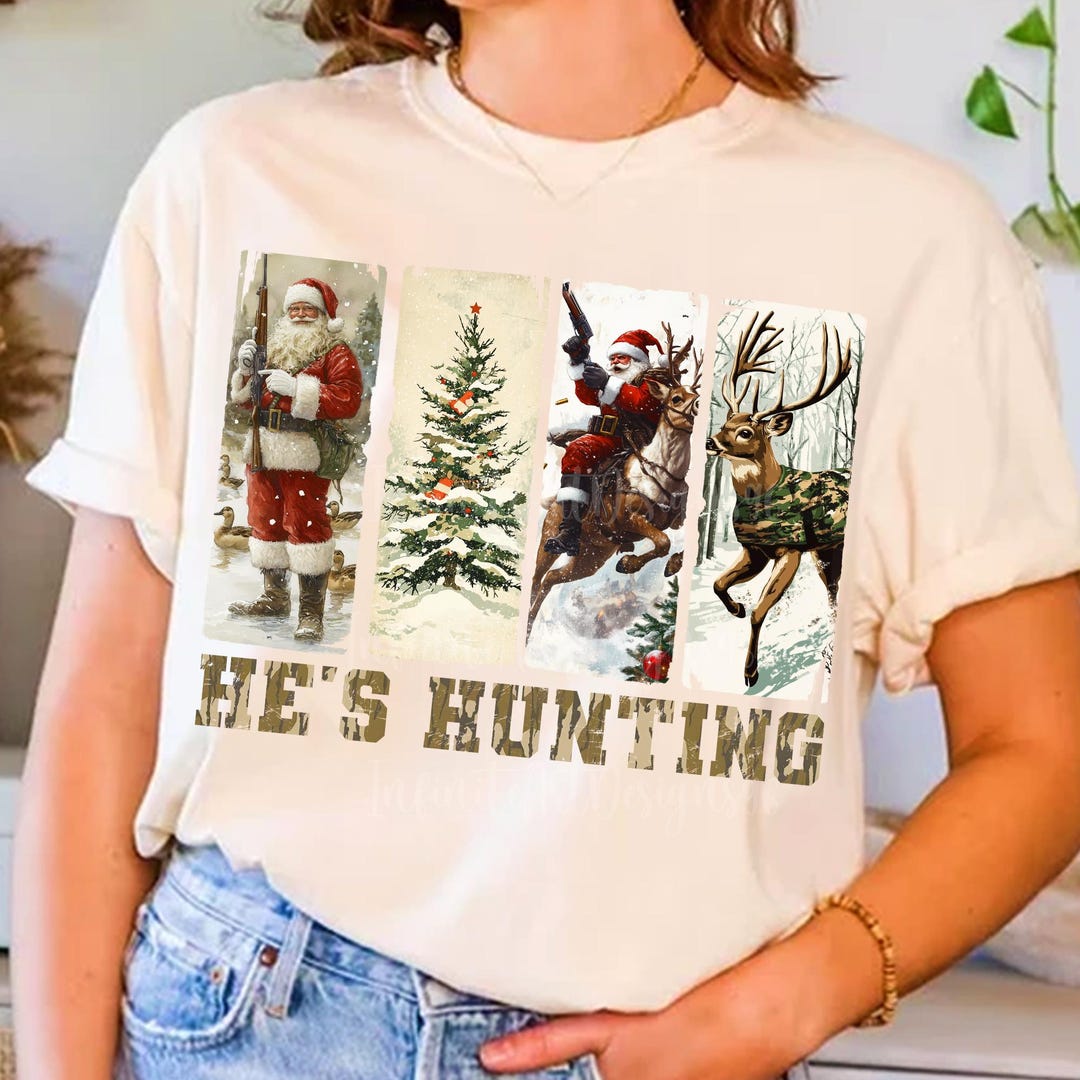 Santa Hunting Png, Vintage Santa Hunting Png, Camo Hunting Png, He's ...
