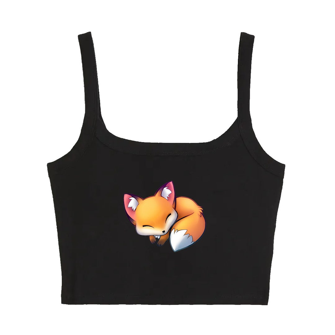 Fox Crop Top Cute Animated Fitted Fit Crop Top Y2K Clothing Trendy Top ...