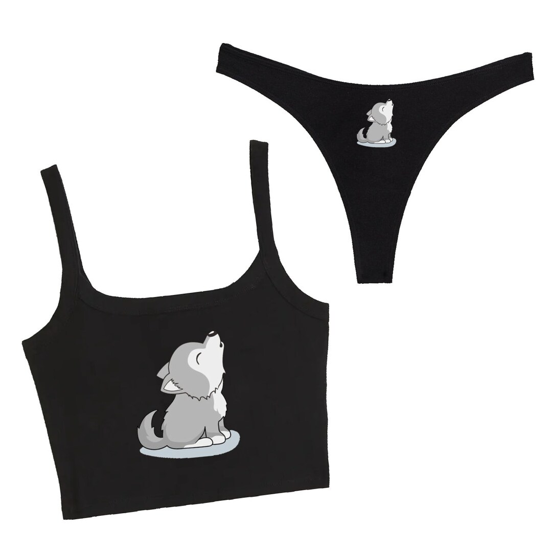 Wolf Crop Top Thong Set Value Pack Cute Animated Fitted Fit Top And 2290