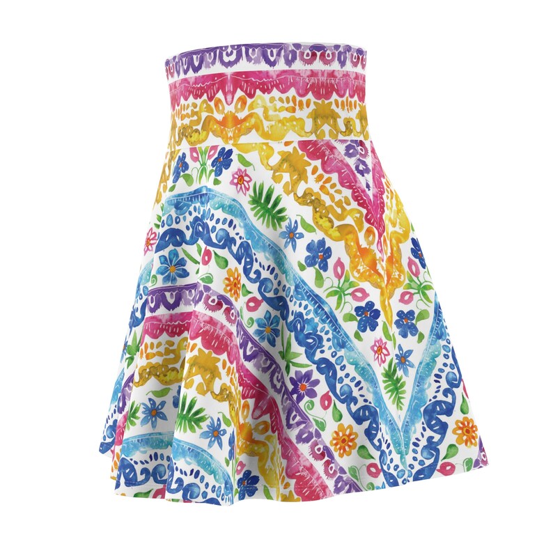 Women's Vibrant Mexican Fiesta Circle Skirt, Rainbow Lace Banners High ...