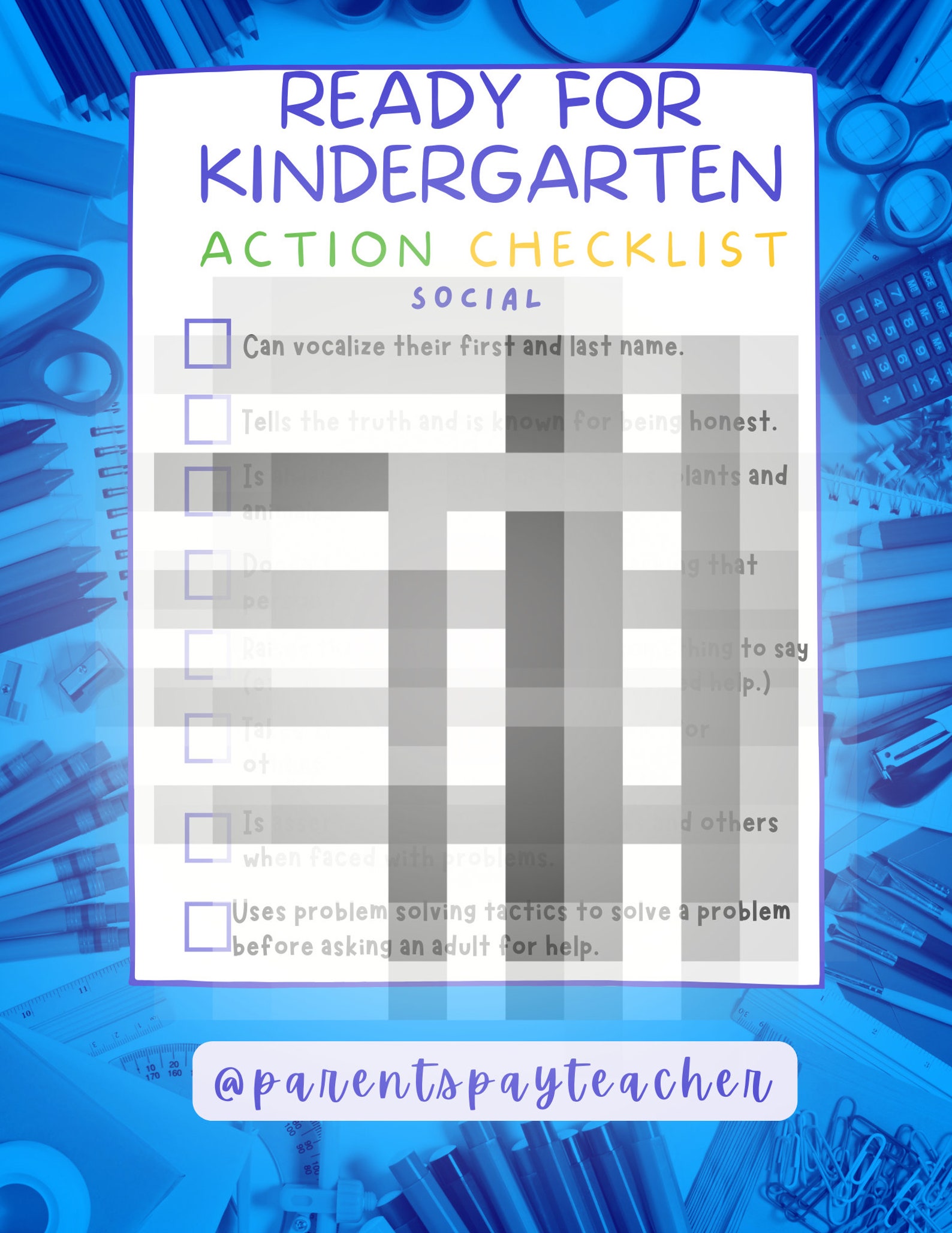 Ready for Kindergarten Checklist in Color - Etsy