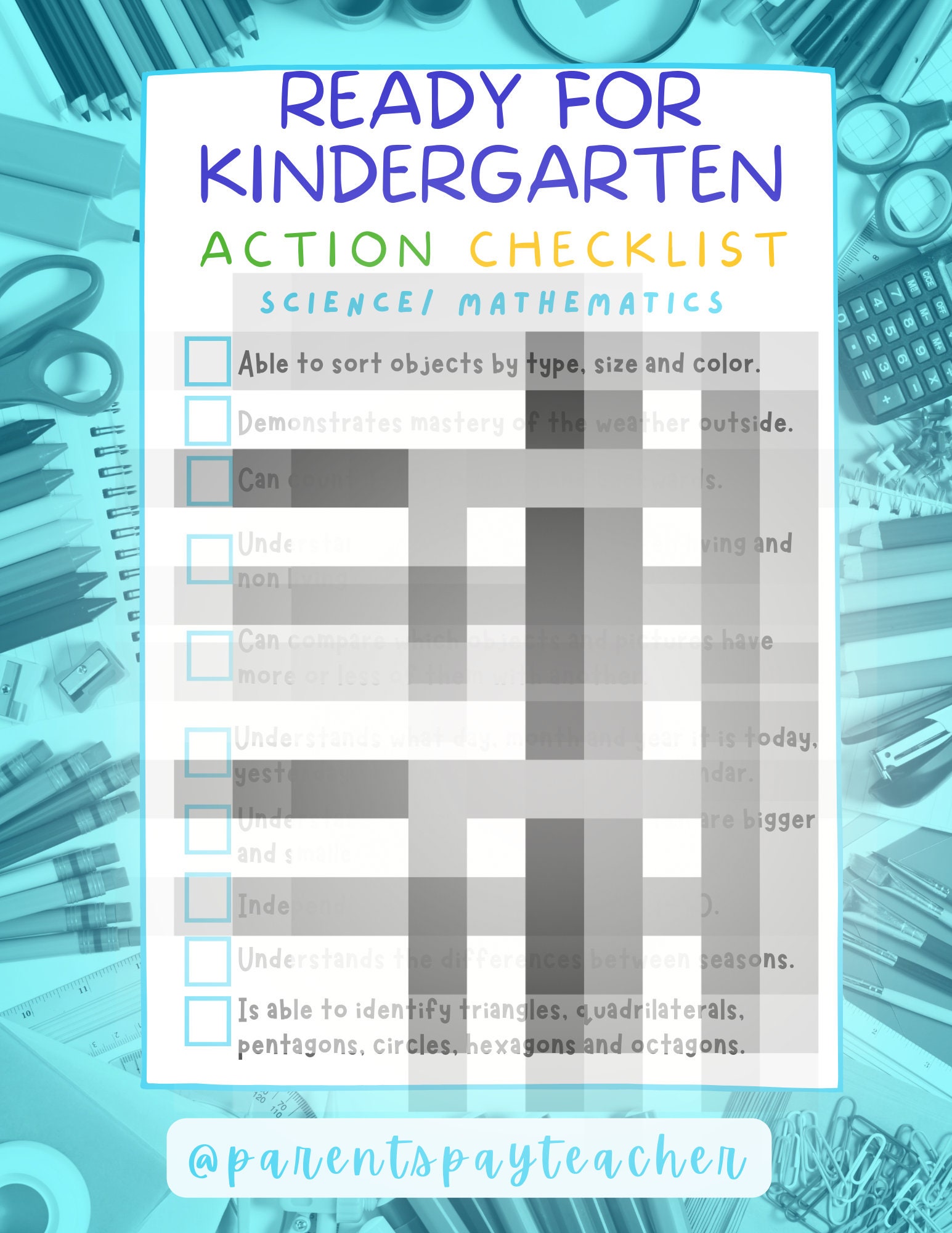Ready for Kindergarten Checklist in Color - Etsy