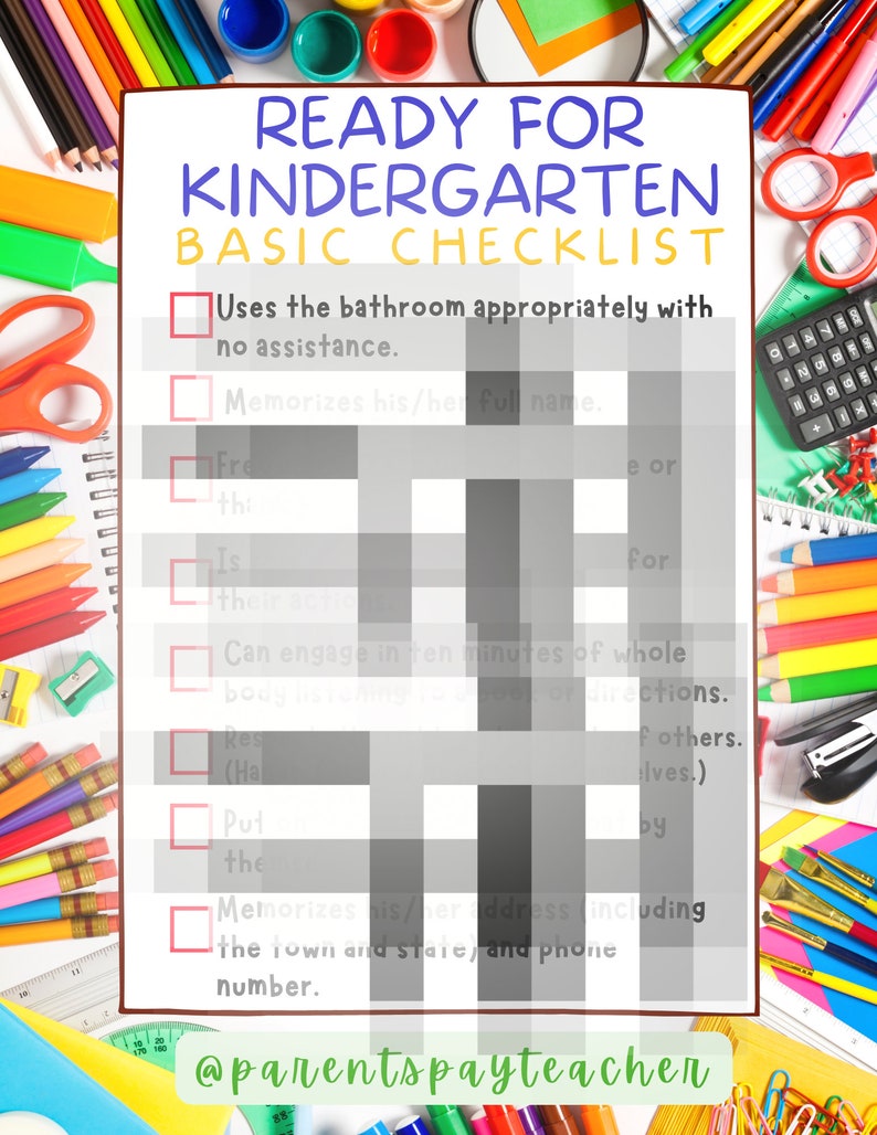 Ready for Kindergarten Checklist in Color - Etsy