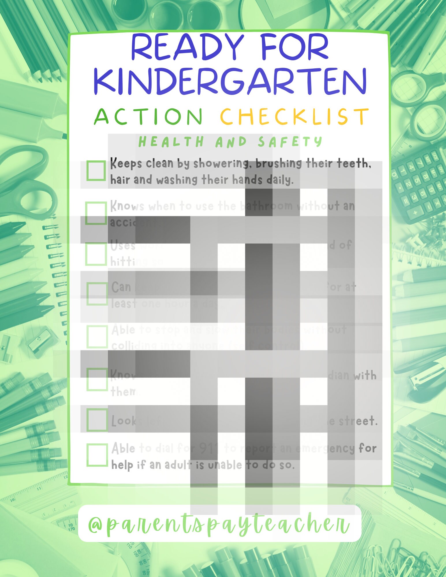 Ready for Kindergarten Checklist in Color - Etsy