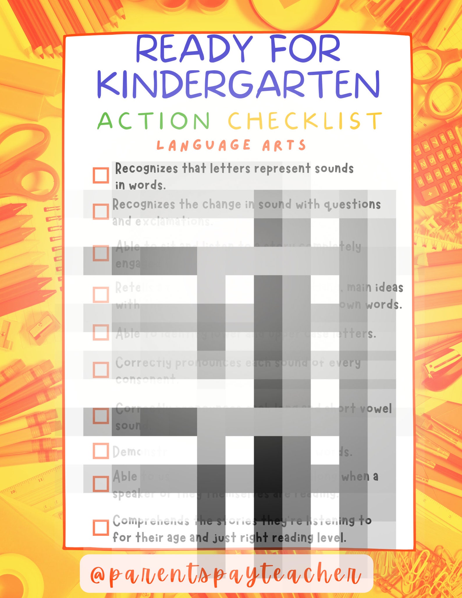 Ready for Kindergarten Checklist in Color - Etsy