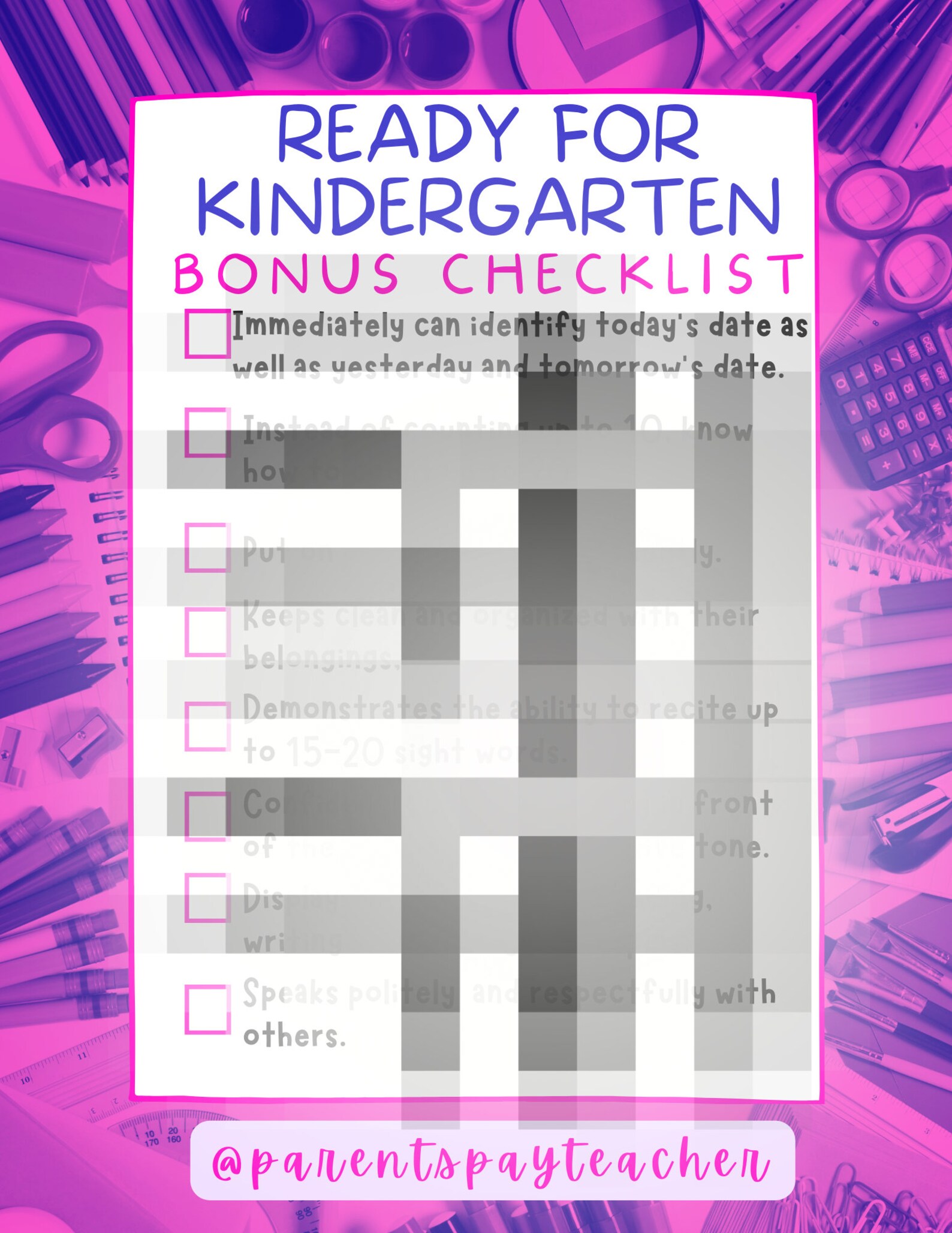 Ready for Kindergarten Checklist in Color - Etsy