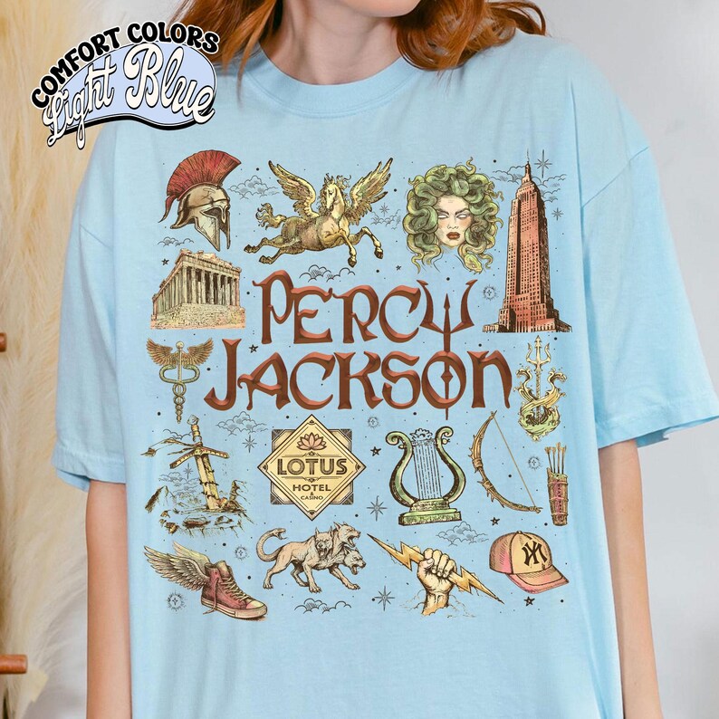 Percy Jackson Olympians Symbols Shirt, Lotus Hotel Medusa Tee, Camp ...