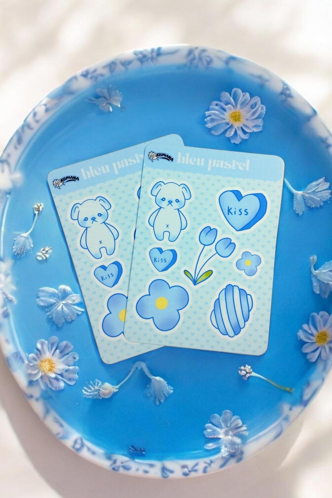 Pastel Blue Sticker Sheet, Bear, Cute, Journaling, Flowers - Etsy