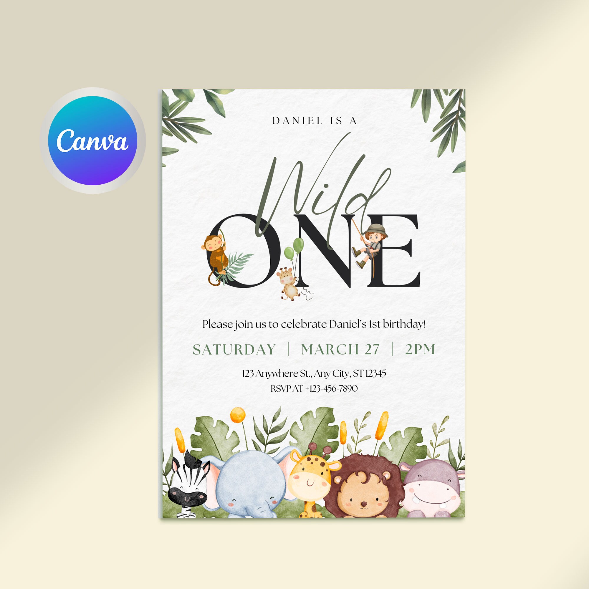 Editable Safari Birthday Invitation Card, Safari Editable Template ...