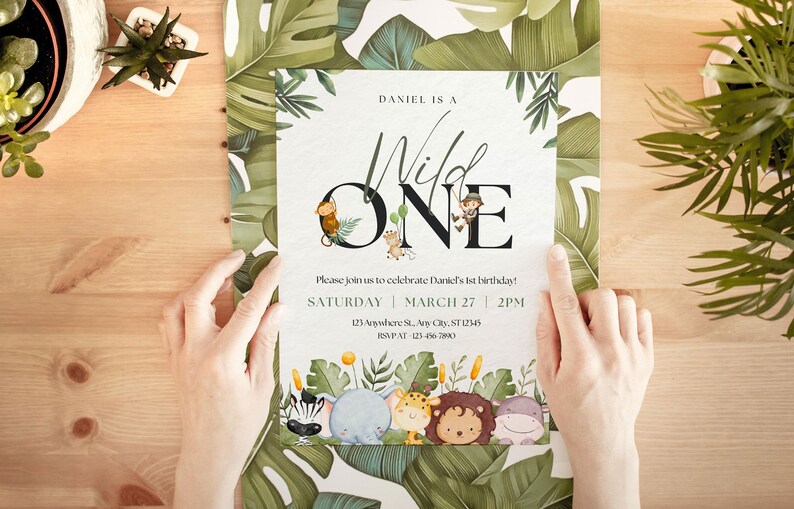 Editable Safari Birthday Invitation Card, Safari Editable Template ...