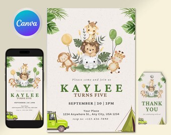 Editable Safari Birthday Invitation Card, Safari Editable Template ...