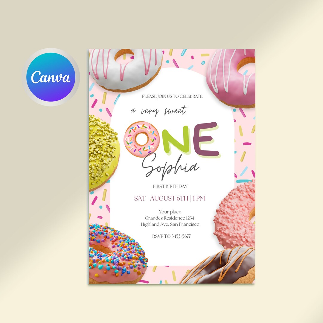 Editable Donuts Birthday Invitation Card, Sweet Donuts Invitation ...