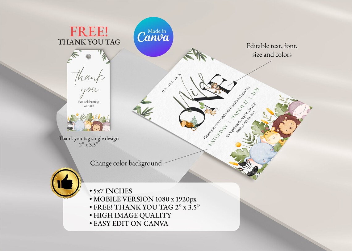 Editable Safari Birthday Invitation Card, Safari Editable Template ...