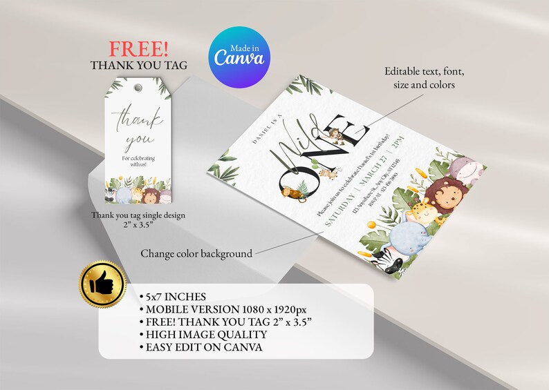 Editable Safari Birthday Invitation Card, Safari Editable Template ...