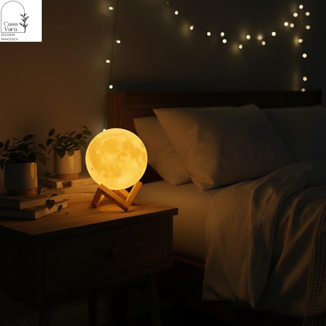 3D Moon Lamp LED Night Light Wooden Stand Bedroom Decor Gift - Etsy