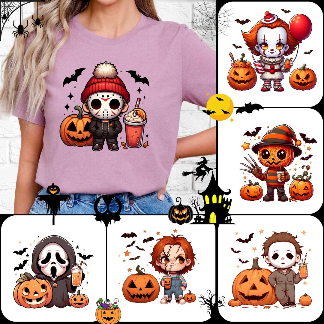 Cute Halloween Horror Characters Png Bundle, Halloween Movie Png, Funny ...
