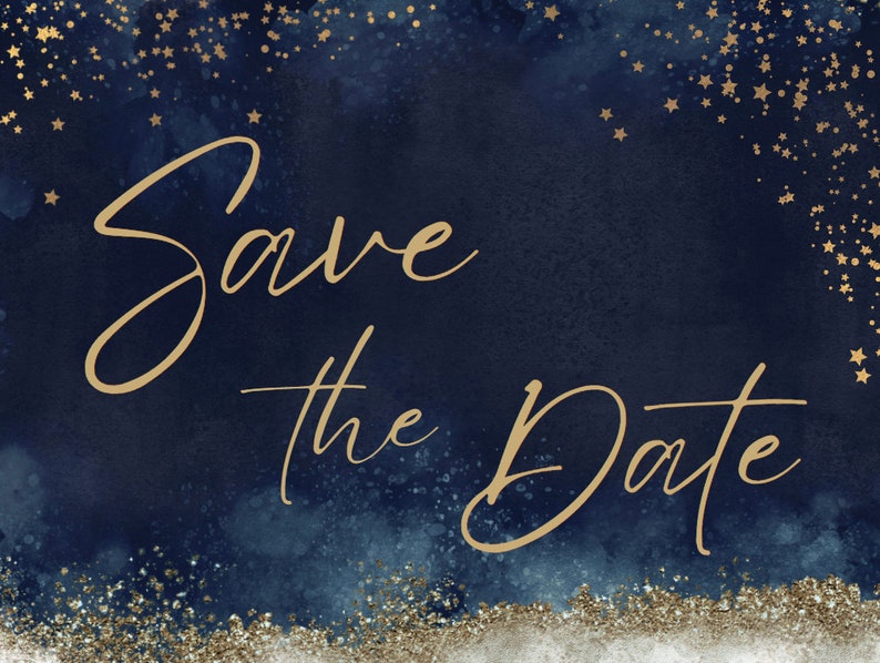 Blue and Gold Wedding Save the Date Template - Etsy