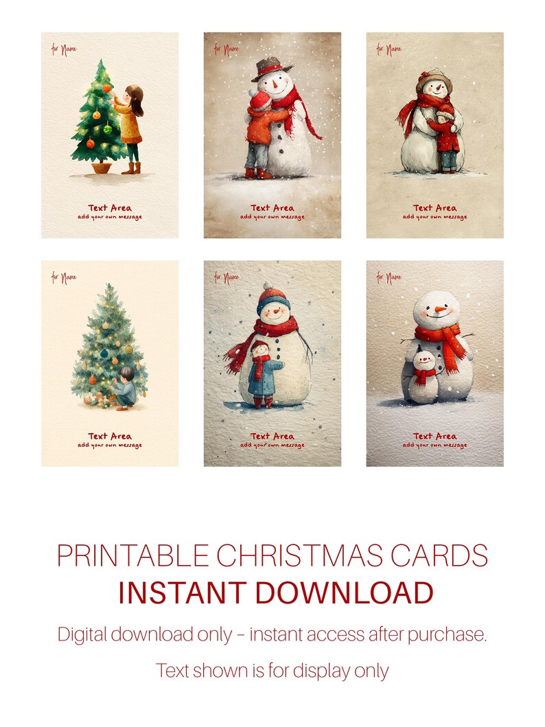 Printable Christmas Cards Set of 17, Vintage Watercolor Greeting Cards ...
