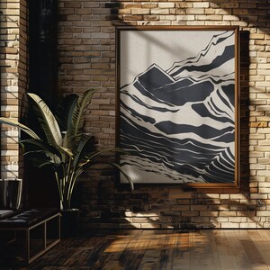 Abstract Black and White Mountains Print | Monochrome Mountain Wall Art ...