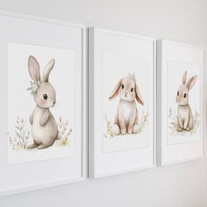Bunny Nursery Wall Art Set – Watercolor Baby Rabbit Prints – Woodland ...