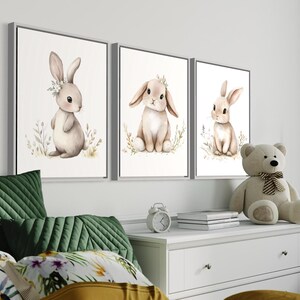Bunny Nursery Wall Art Set – Watercolor Baby Rabbit Prints – Woodland ...