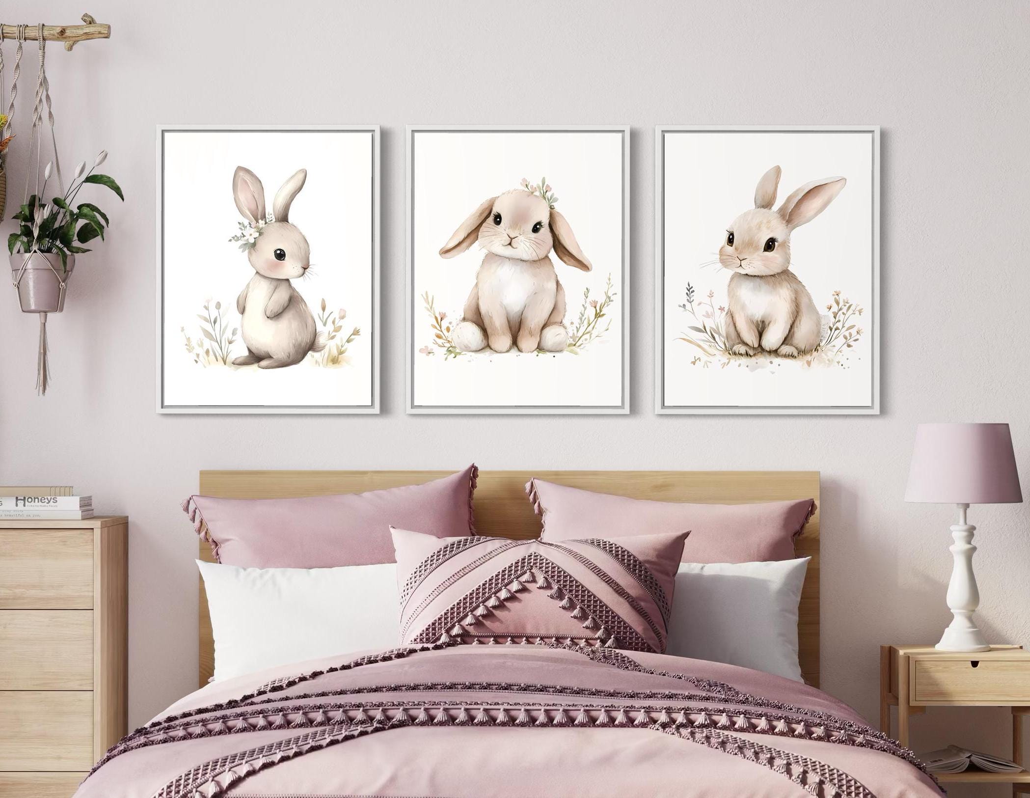 Bunny Nursery Wall Art Set – Watercolor Baby Rabbit Prints – Woodland ...