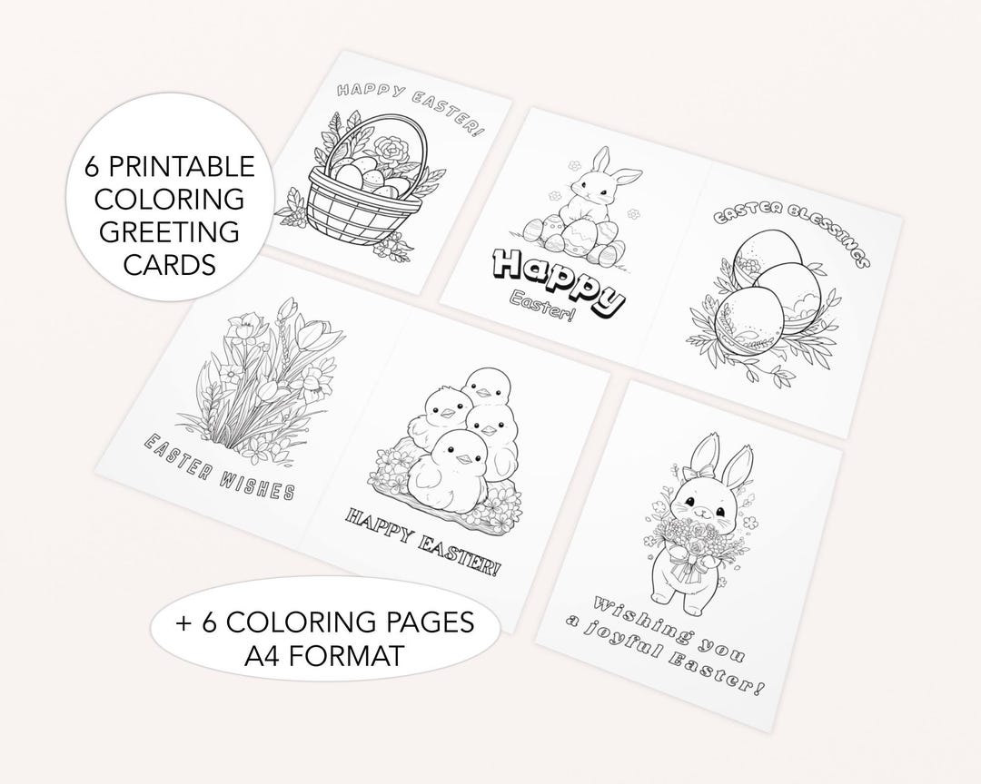 Printable Easter Coloring Cards & Pages | 6 Easter Greeting Cards + 6 ...